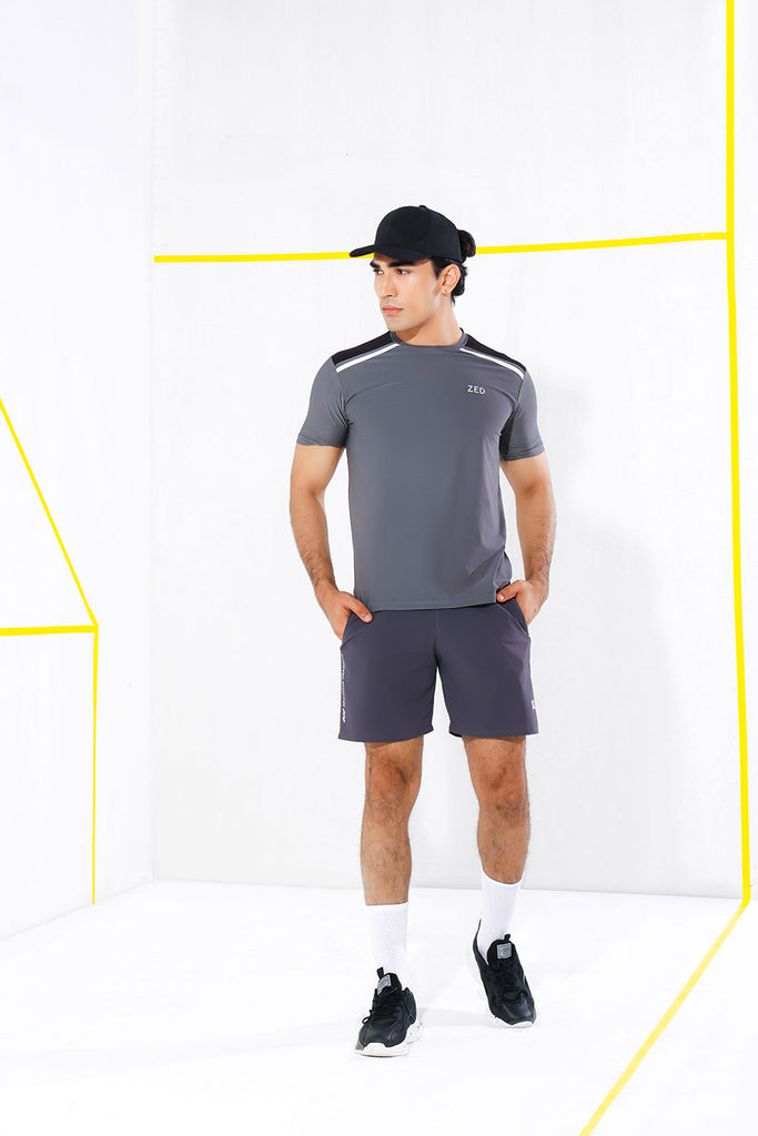 ZED Grey Active Stripe Performance Training T-shirt | ZED
