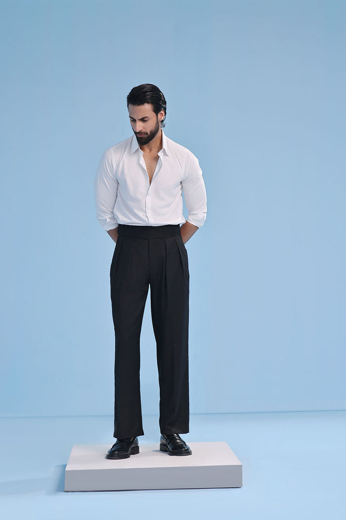 Black High Waisted Wide Leg Side Tab Trousers | ZED