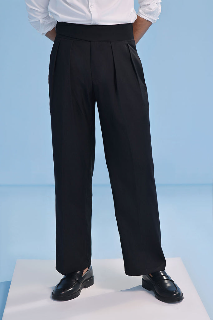 Black High Waisted Wide Leg Side Tab Trousers | ZED