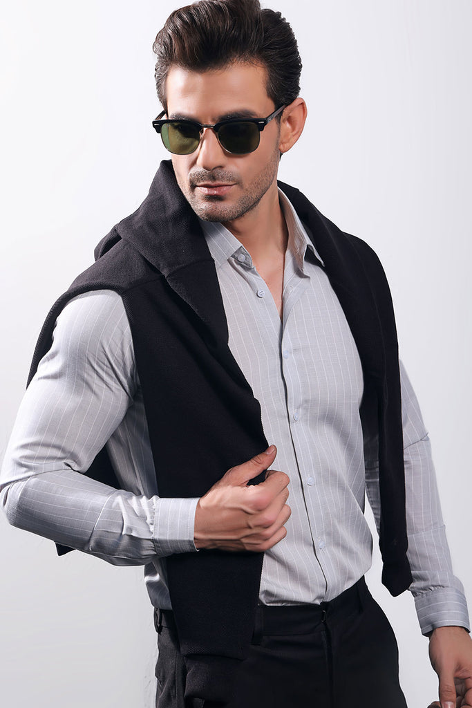 Grey With Stripes Oxford Shirt | ZED