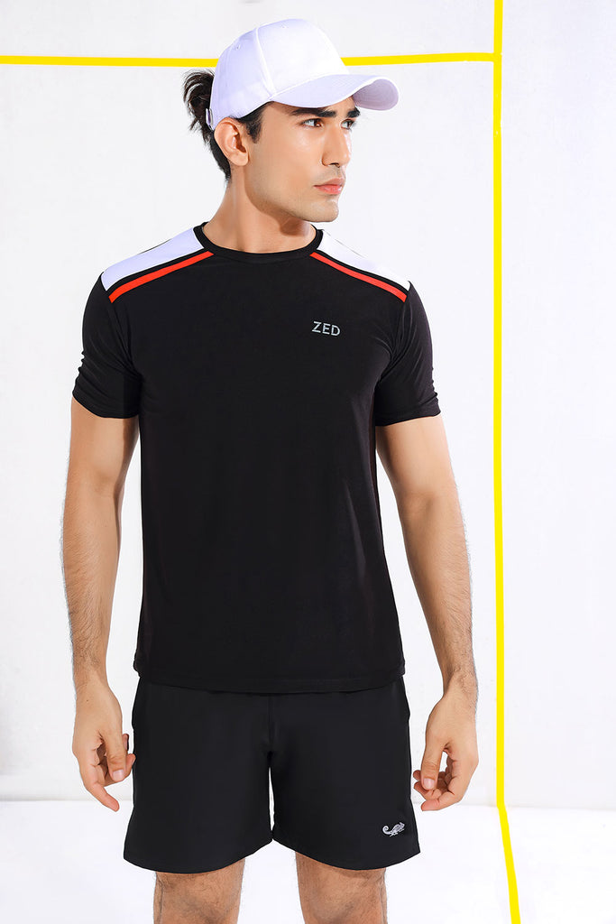 ZED Black Active Stripe Performance Training T-shirt | ZED