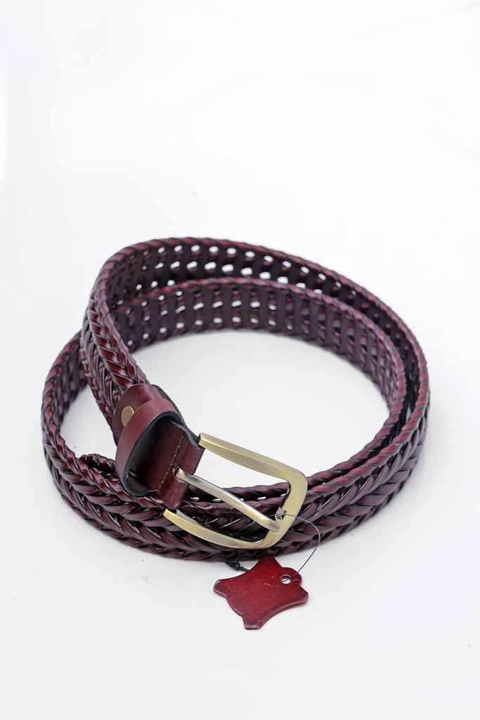 Burgundy Braided Leather Belt | ZED