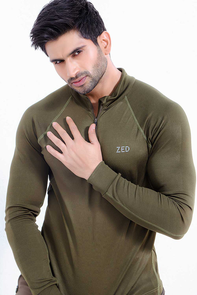 Green Muscle Fit Long Sleeve Running T-shirt With 1/4 Zip | ZED
