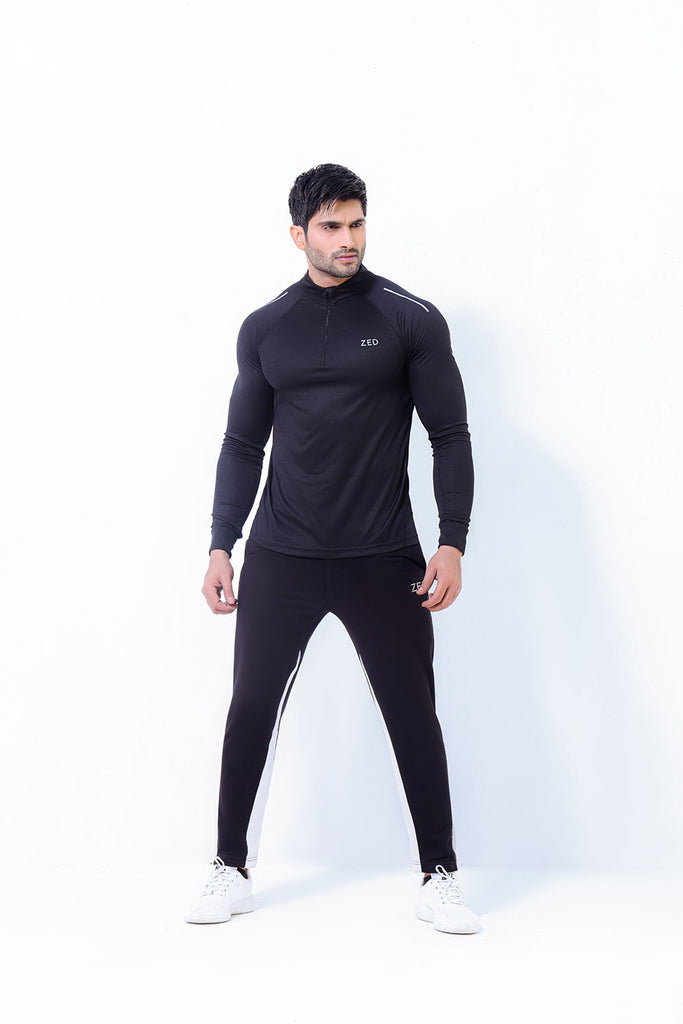 Black Muscle Fit Long Sleeve Running T-shirt With 1/4 Zip | ZED