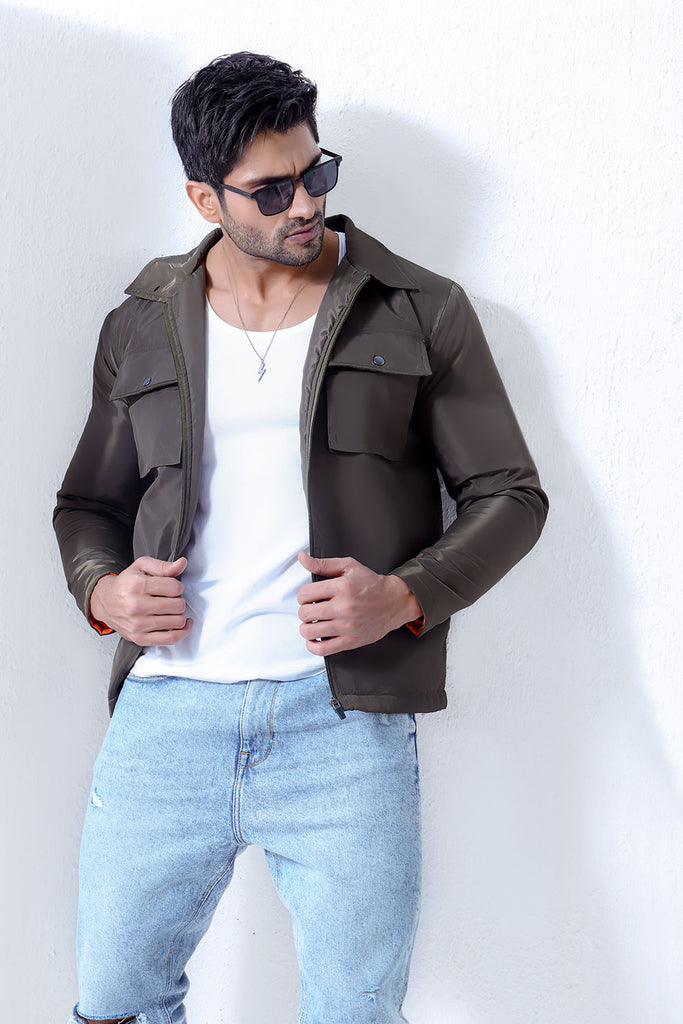 Green Double Pocket Polyamide Jacket | ZED