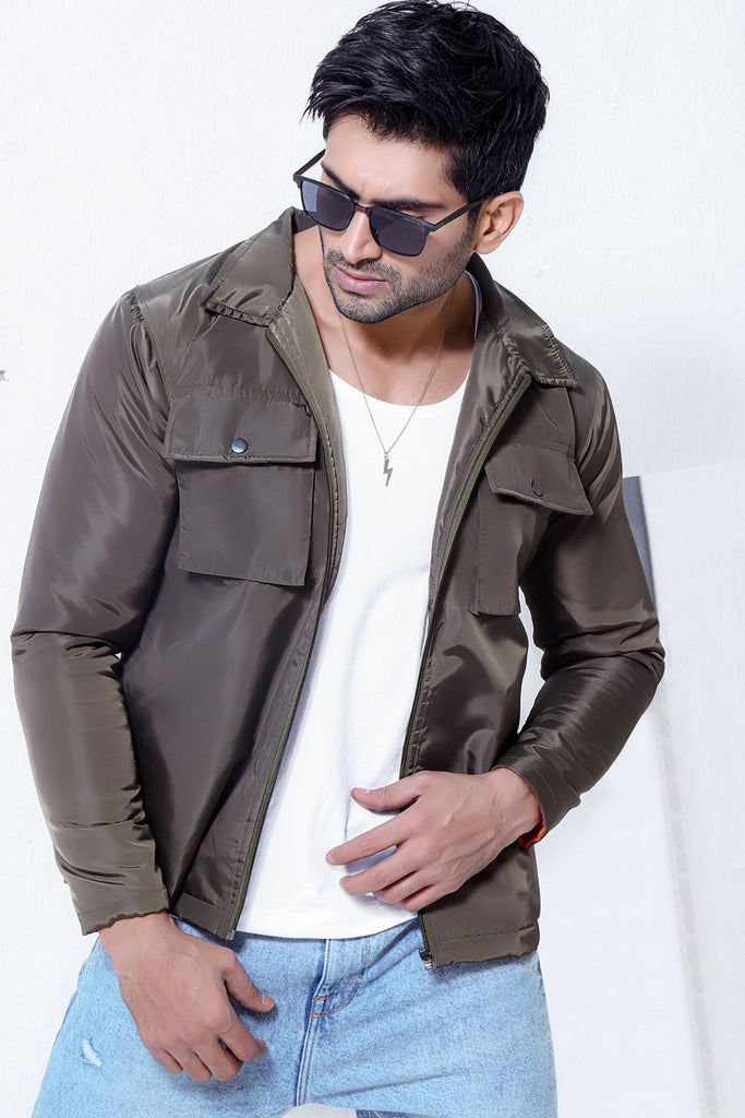 Green Double Pocket Polyamide Jacket | ZED