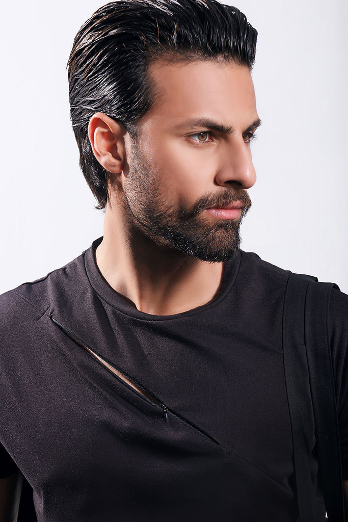Black Asymmetric Zip Crew Neck | ZED