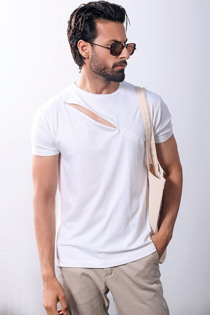 White Asymmetric Zip Crew Neck | ZED