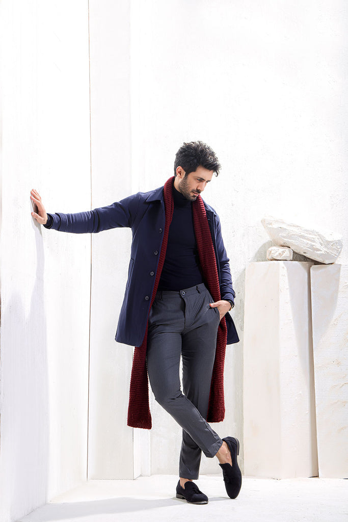 Navy Blue Long Mac Coat | ZED