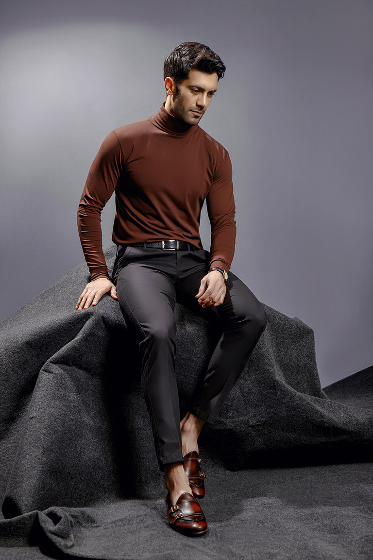 Chocolate Brown Full Sleeves Turtle Neck | ZED