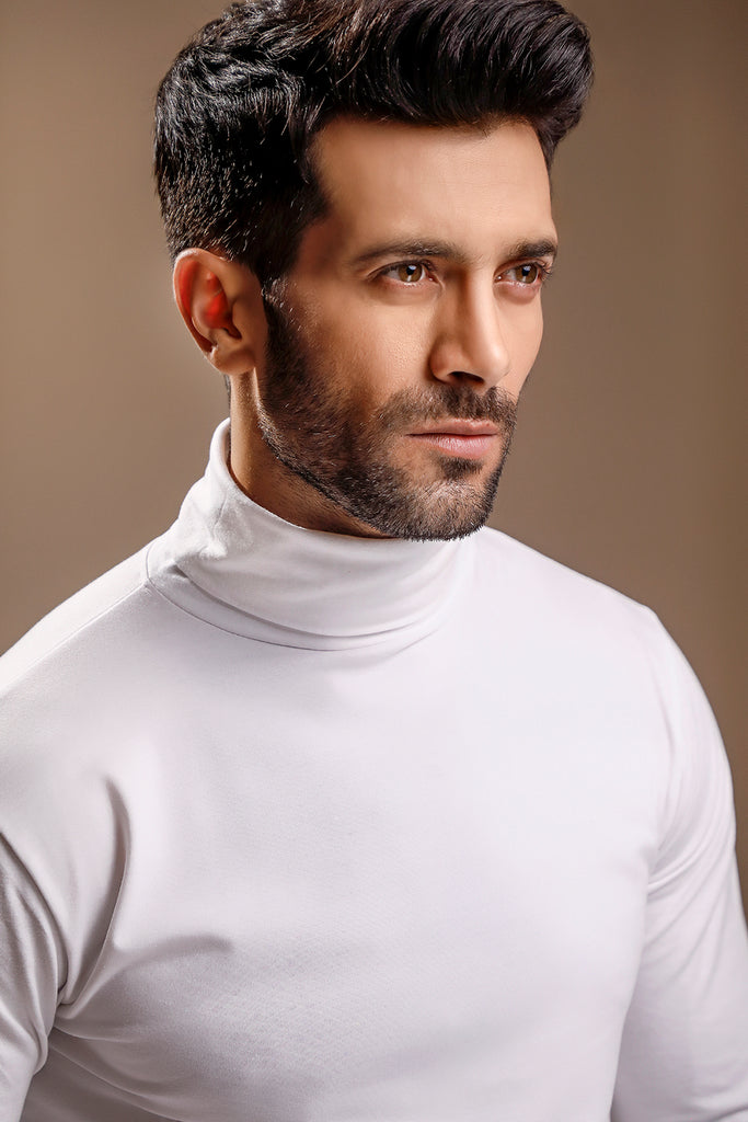 White Full Sleeves Turtle Neck | ZED